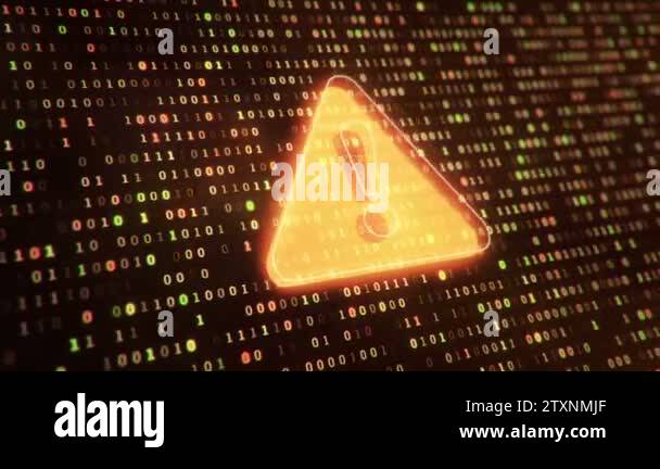 Technological background with triangle exclamation mark icon on ...