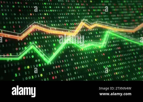 Abstract background with animation of growing charts and flowing ...