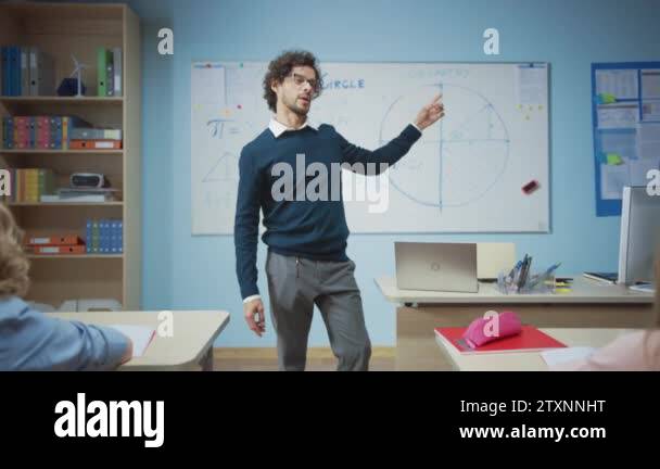 Zoom Out Portrait of Teacher Explaining Lesson to Classroom Full of ...