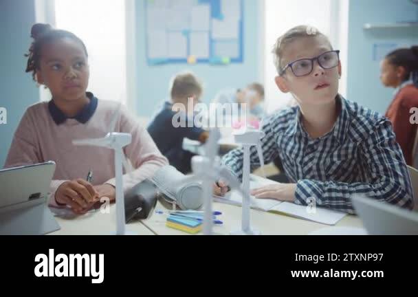 In the Elementary School: Class of Brilliant Young Children Work as a ...