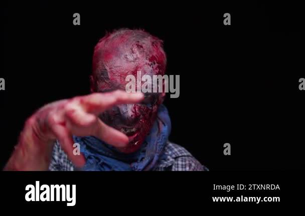 Zombie Maniac is scary of his teeth trying to bite Stock Video Footage ...