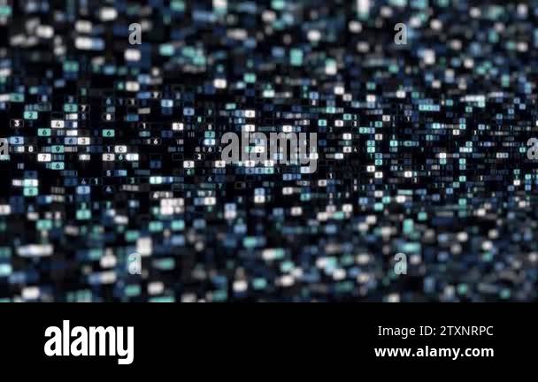 Abstract display with endless rows of cells with numbers that changing ...