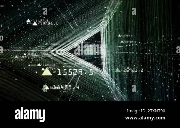 Triangle tunnel motion graphics background with information and lines ...