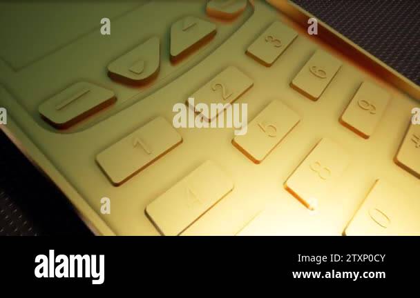 Realistic golden pos terminal for payment via credit card. The camera ...