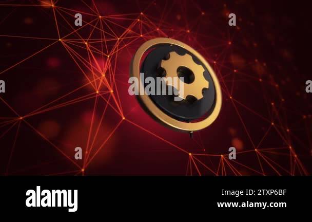 3d animation footage of cogwheel icon with rotating circle on ...