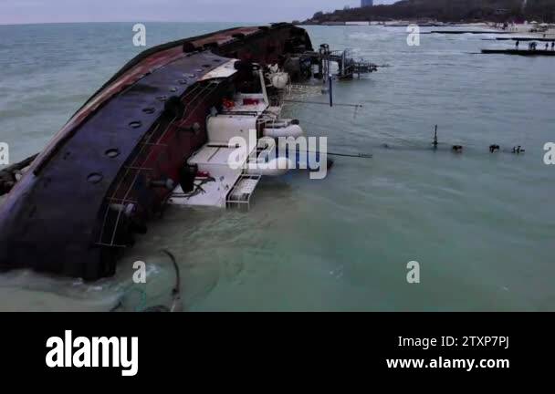 Odessa, Ukraine, November 22, 2019: Shipwreck. The ship crashed near ...