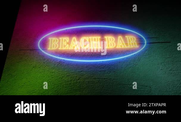 Beach bar sign neon graphic illuminated shows summer restaurant bar ...