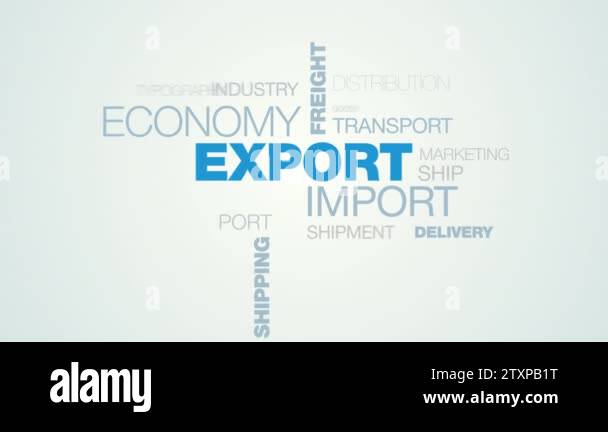 export import economy freight global word cloud apear on the white blue ...