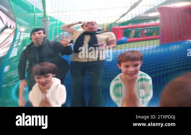 A crazy family poses and grimaces in a distorted mirror Stock Video ...
