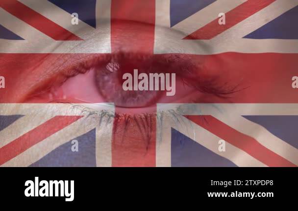 Static British union-jack flag and opening and closing blinking eye ...