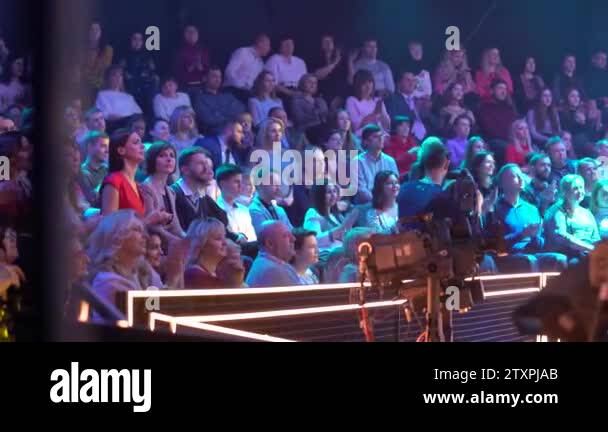 People viewers in a TV studio while recording a TV show Stock Video ...