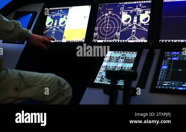 Corporate jet cockpit view with digital navigation panel Stock Video ...