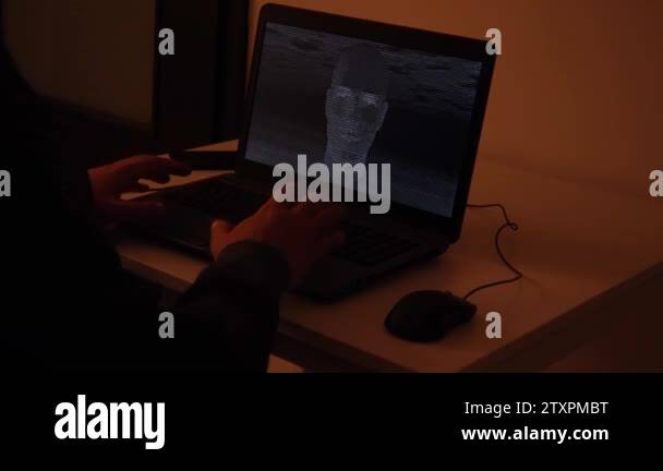 Hacker Typing Code In A Dark Room And Creating Artificial Intelligence