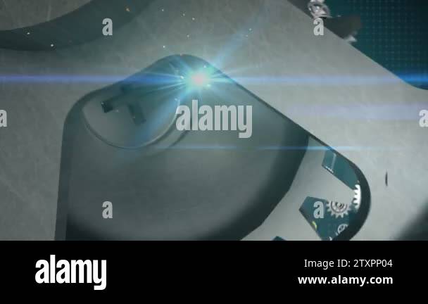 Robot, cyborg touched screen, Steel golden gears making global world ...