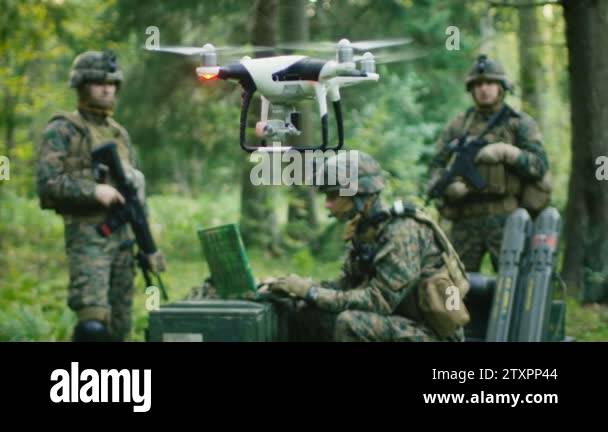 In the Military Staging Base Army Engineer and Soldiers Fly Military ...