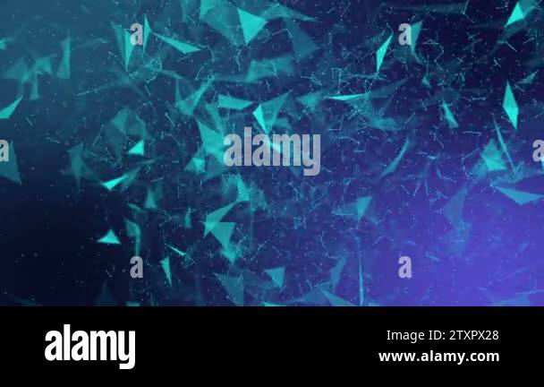 Turquoise triangular particles move slowly on a purple background ...
