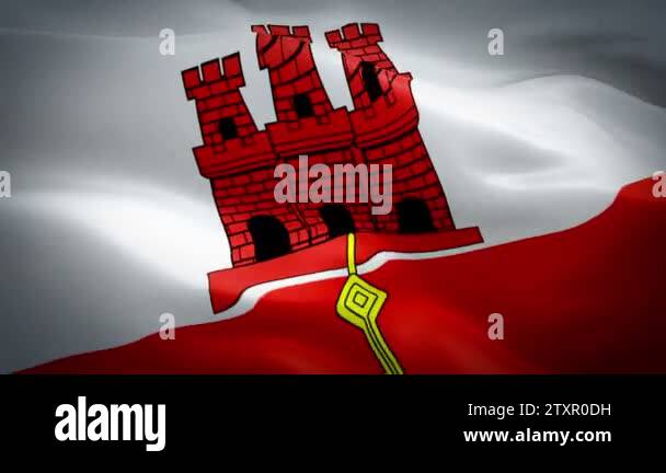 Gibraltar Flag Wave Loop waving in wind. Realistic British Territory ...