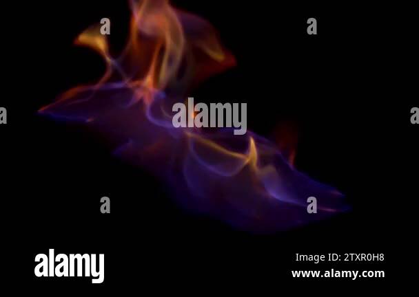 Close up horizontal view for blue and red burning fire, isolated on ...