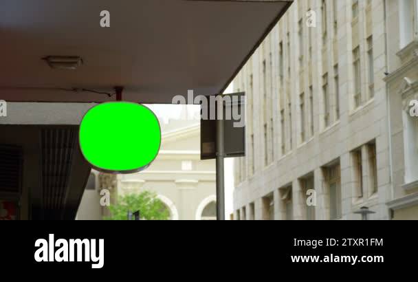 Led hoarding under the roof of the building. Green screen on the ...