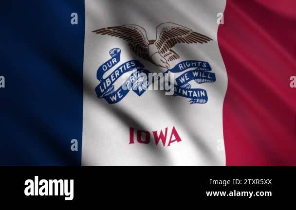 Close-up of waving Iowa flag. Animation. Animated background with flag ...