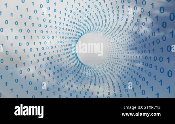 Artistic digital computer data travel through tunnel with computer blue ...