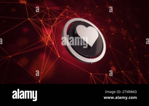 3d animation footage of heart icon with rotating circle on technology ...