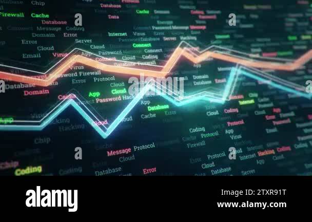 Abstract background with animation of growing charts and flowing ...