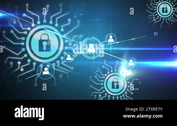 Animated Internet safety icons against blue animated background Stock ...