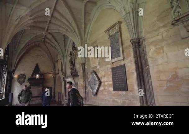 London, Britain-September, 2019: Interior of medieval stone castle with ...