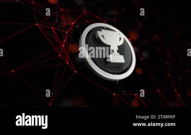 3d animation footage of champion cup icon with rotating circle on ...