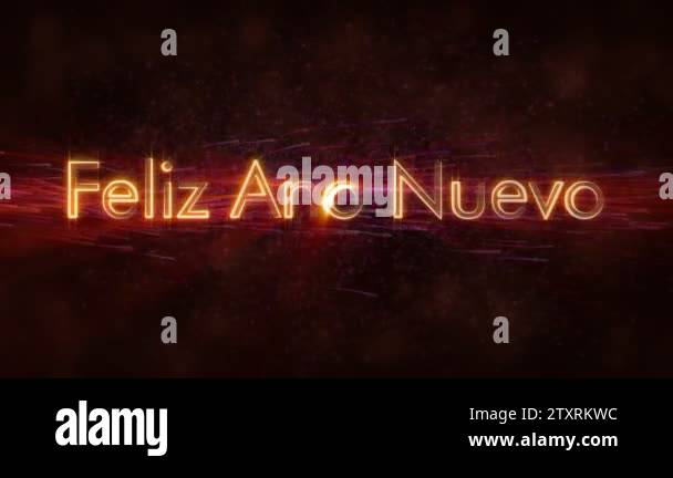 "Happy New Year" text in Spanish "Feliz Ano Nuevo" loop animation over ...
