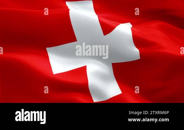 Switzerland Flag Wave Loop waving in wind. Realistic Swiss Flag ...