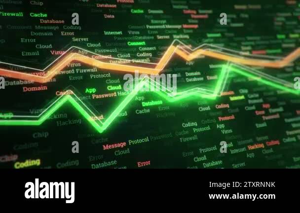 Abstract background with animation of growing charts and flowing ...