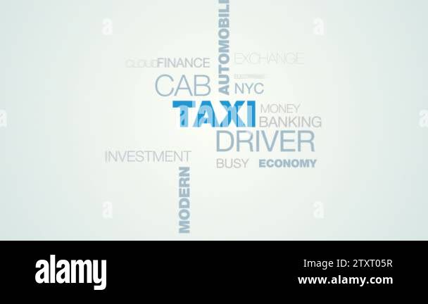 taxi driver cab automobile city word cloud apear on the white blue ...