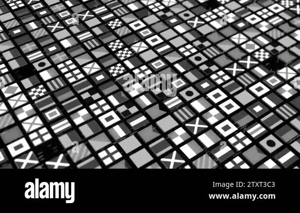 Monochrome icons with the flags of many different countries illustrated ...