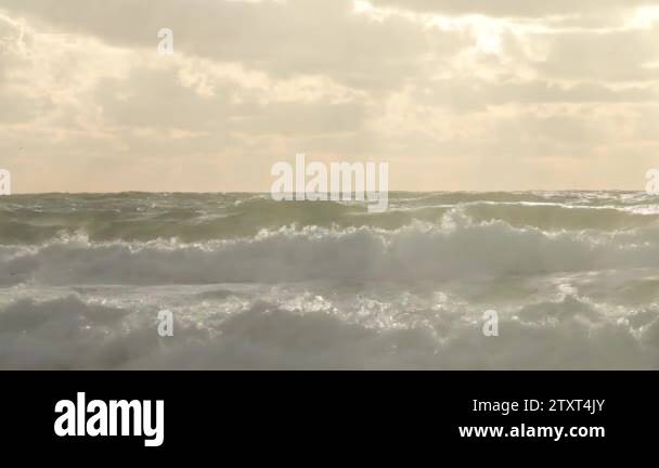 Stormy seas during bad weather cyclone hurricane Winds. Sea water big ...