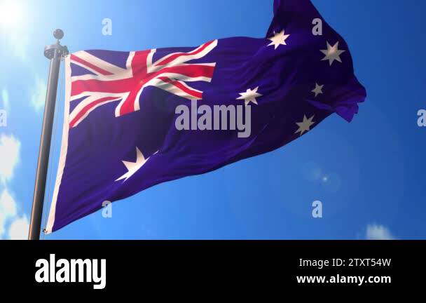 Australia animated flag in the wind with blue sky in the background ...