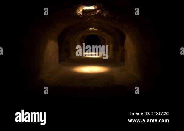 Pass through a long and dark Roman basement. Basement under the ...