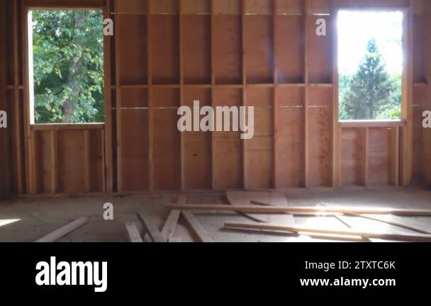 Wood framing work in progress with wood framing walls and ceiling or floor joist on new ...