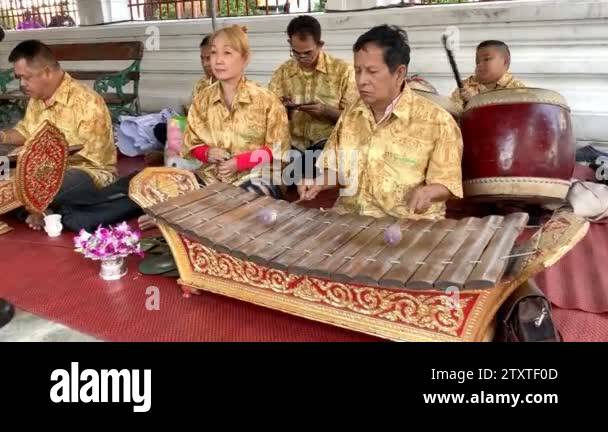 BANGKOK THAILAND - JANUARY 1 : Musician playing wooden Alto xylophone ...