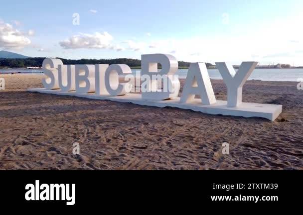 The famous Subic Bay sign landmark located on a small beach in the city ...