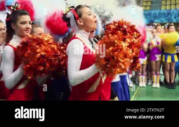 Girls participants of cheerleaders team scream Stock Video Footage - Alamy