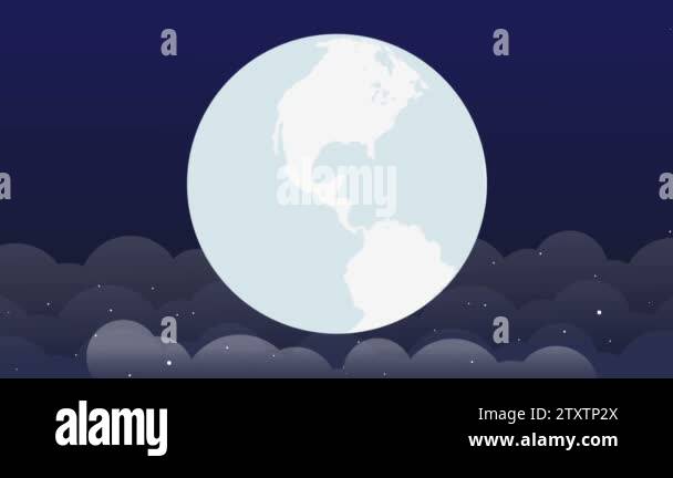 Rotating World Flat 2D Animation in space Background.Spinning and ...