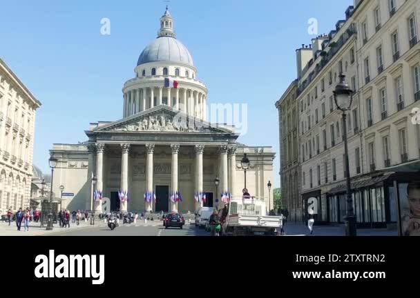 Pantheon in Paris with traffic from Boulevard Saint-Michel, an early ...