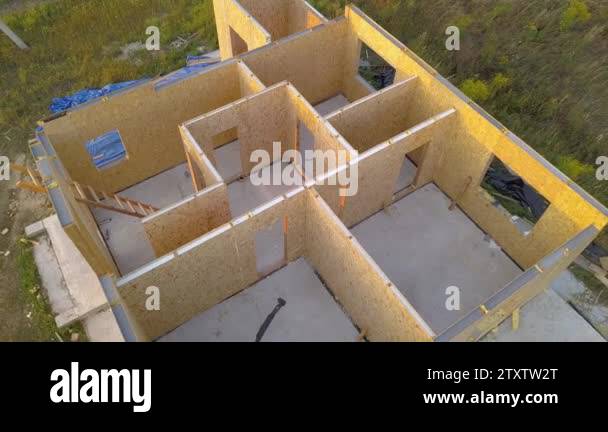 Construction of new and modern modular house. Walls made from composite ...
