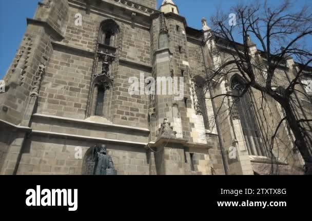 Footage of gothic architecture, The Black Church in Brasov, Romania ...