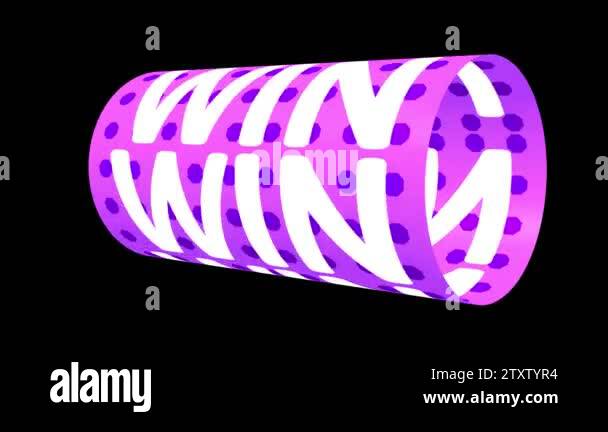 Digital animation of WIN word rotating on animated CG cylinder shape ...