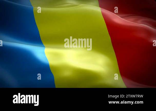 Romania flag video waving in wind. Realistic Romanian Flag background ...