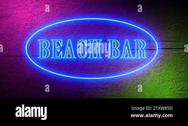 Beach bar sign neon graphic illuminated shows summer restaurant bar ...