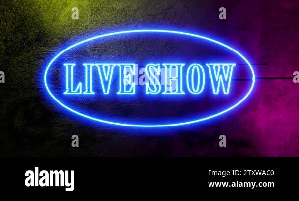 Live shows sign in neon illuminated and glowing advertising ...